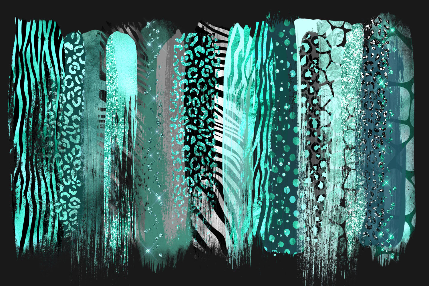 Turquoise Safari Brush Strokes Clipart With Aqua Glitter and | Etsy