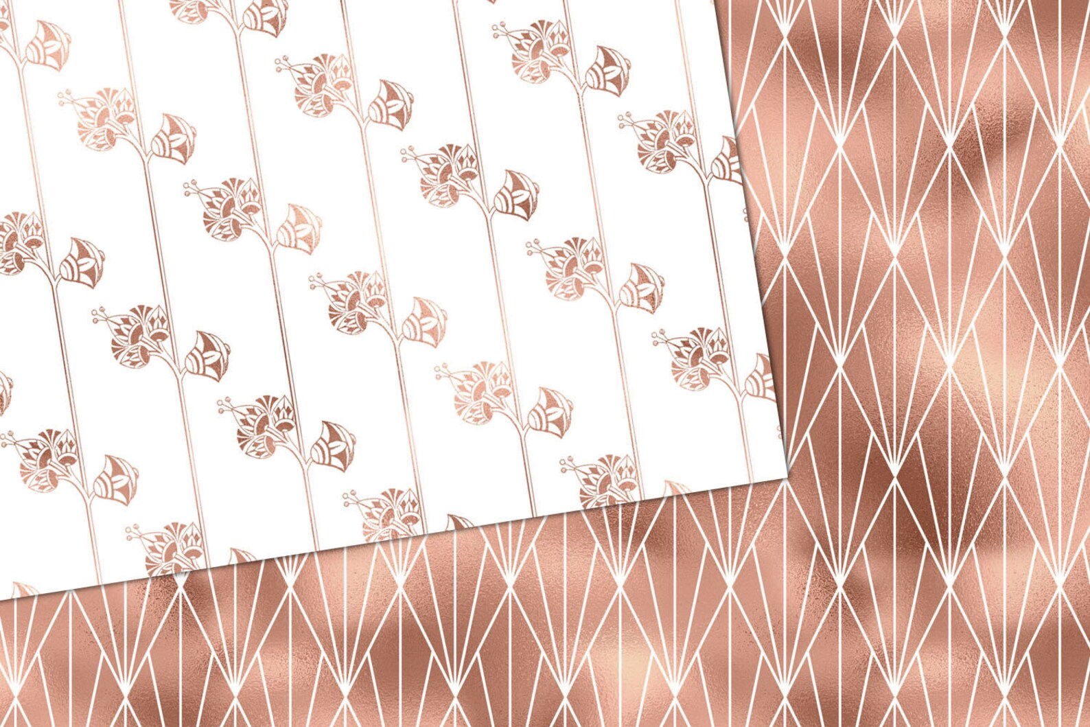White and Rose Gold Art Deco Digital Paper Seamless Retro Art - Etsy