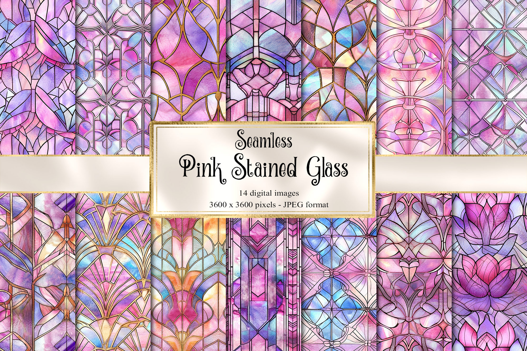 Pink Stained Glass Digital Paper, Seamless Printable Textures (digital ...