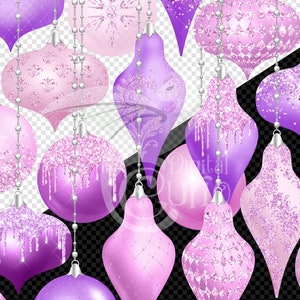 Purple Glitter Christmas Ornaments Clipart, Digital Glitter Christmas ...