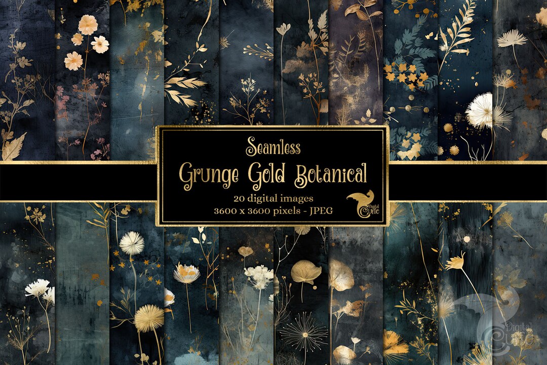 Grunge Gold Botanical Digital Paper, Distressed Grungy Weathered ...