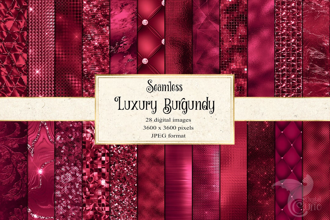 Luxury Burgundy Textures Digital Paper, Seamless Metallic Ackgrounds ...