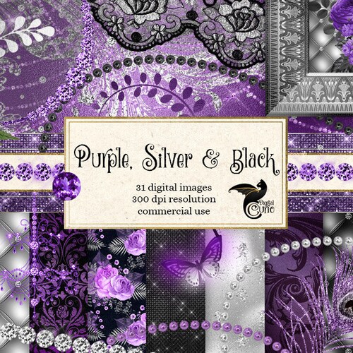 Black and Gold Digital Scrapbooking Kit Clipart and Digital - Etsy