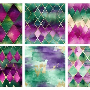 Mardi Gras Watercolor Textures - Purple Green and Gold Printable ...