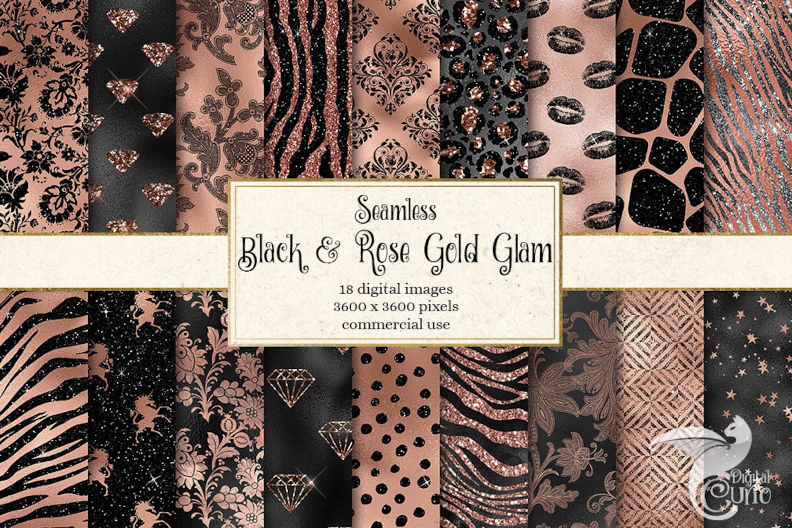 Black and Rose Gold Glam Digital Paper Seamless Rose Gold and | Etsy