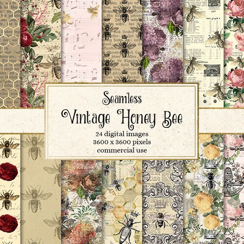 Vintage Honey Bee Digital Paper Seamless Bee Patterns Vintage - Etsy