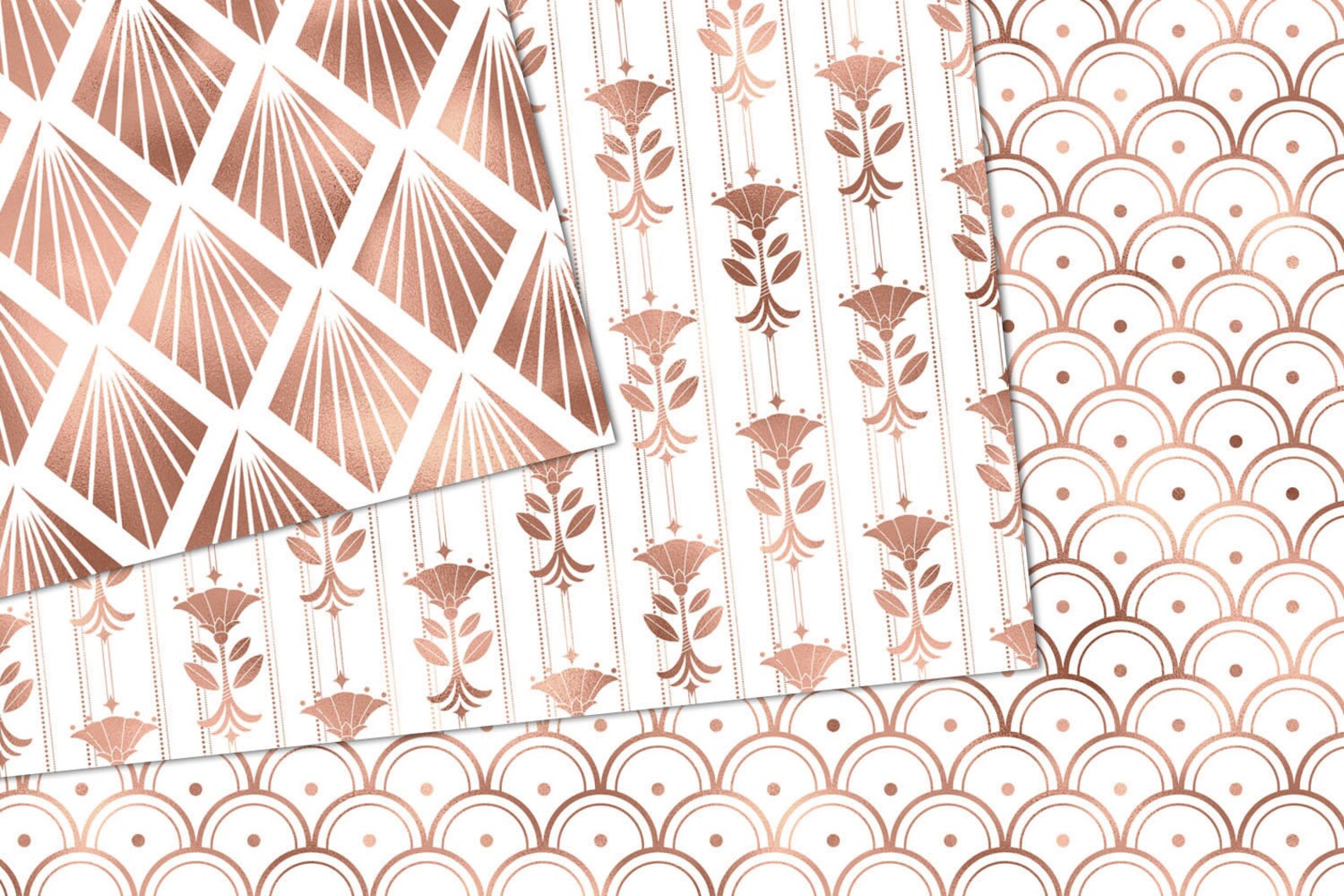 White and Rose Gold Art Deco Digital Paper Seamless Retro Art - Etsy