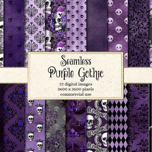 Purple Gothic Digital Paper, Skull Damask, Grunge Texture (digital ...