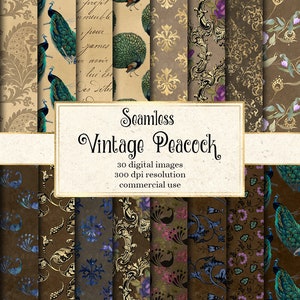 Vintage Peacock Digital Paper, Seamless Scrapbook Backgrounds (digital ...