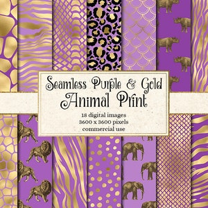 Purple and Gold Animal Skins Digital Paper, Seamless African Animal ...