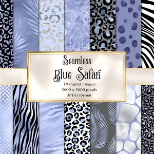 Blue Safari Digital Paper - Seamless African Animal Print, Giraffe ...