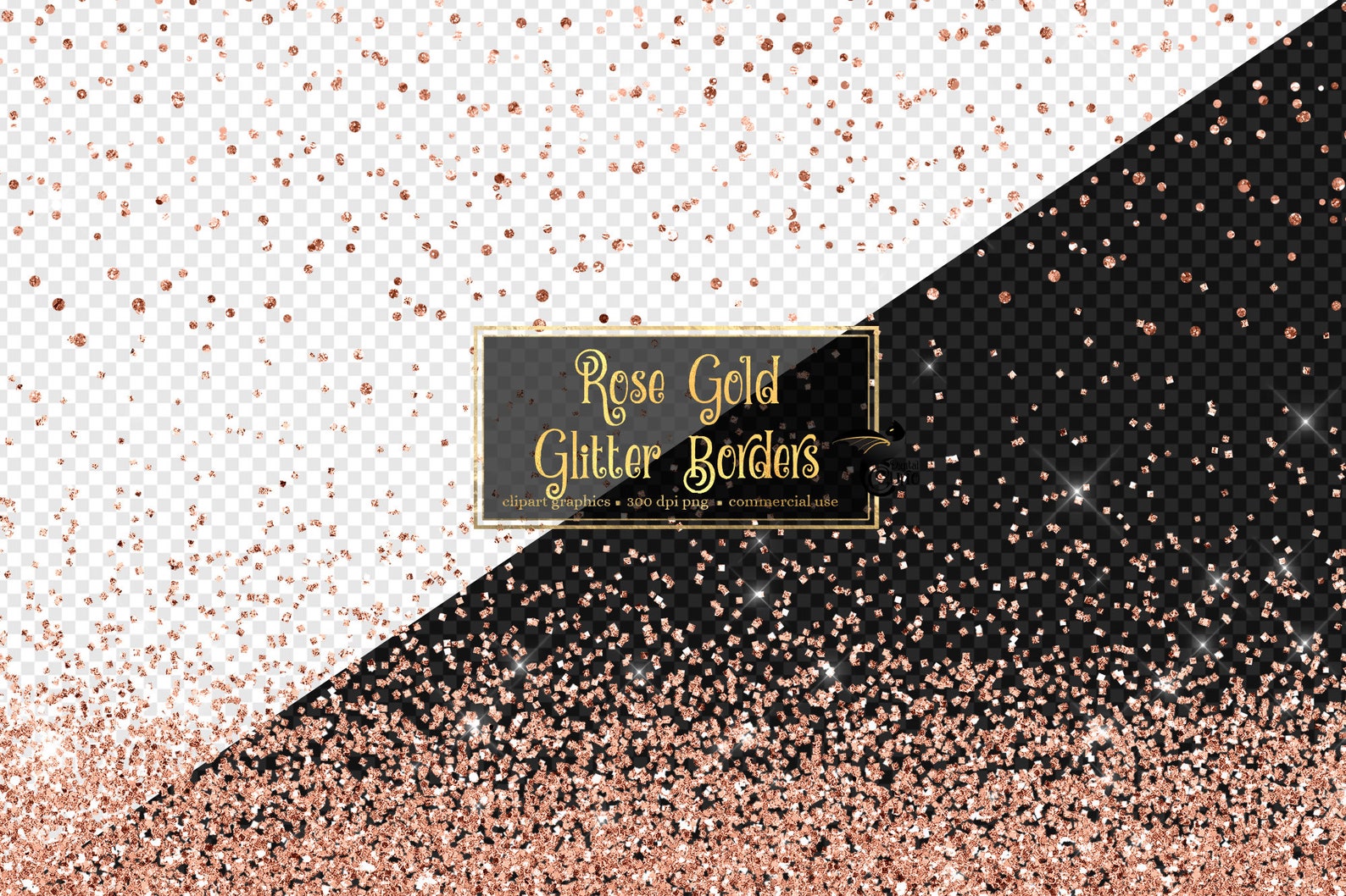 Rose Gold Glitter Borders Clipart Glitter Png Overlays Clip - Etsy