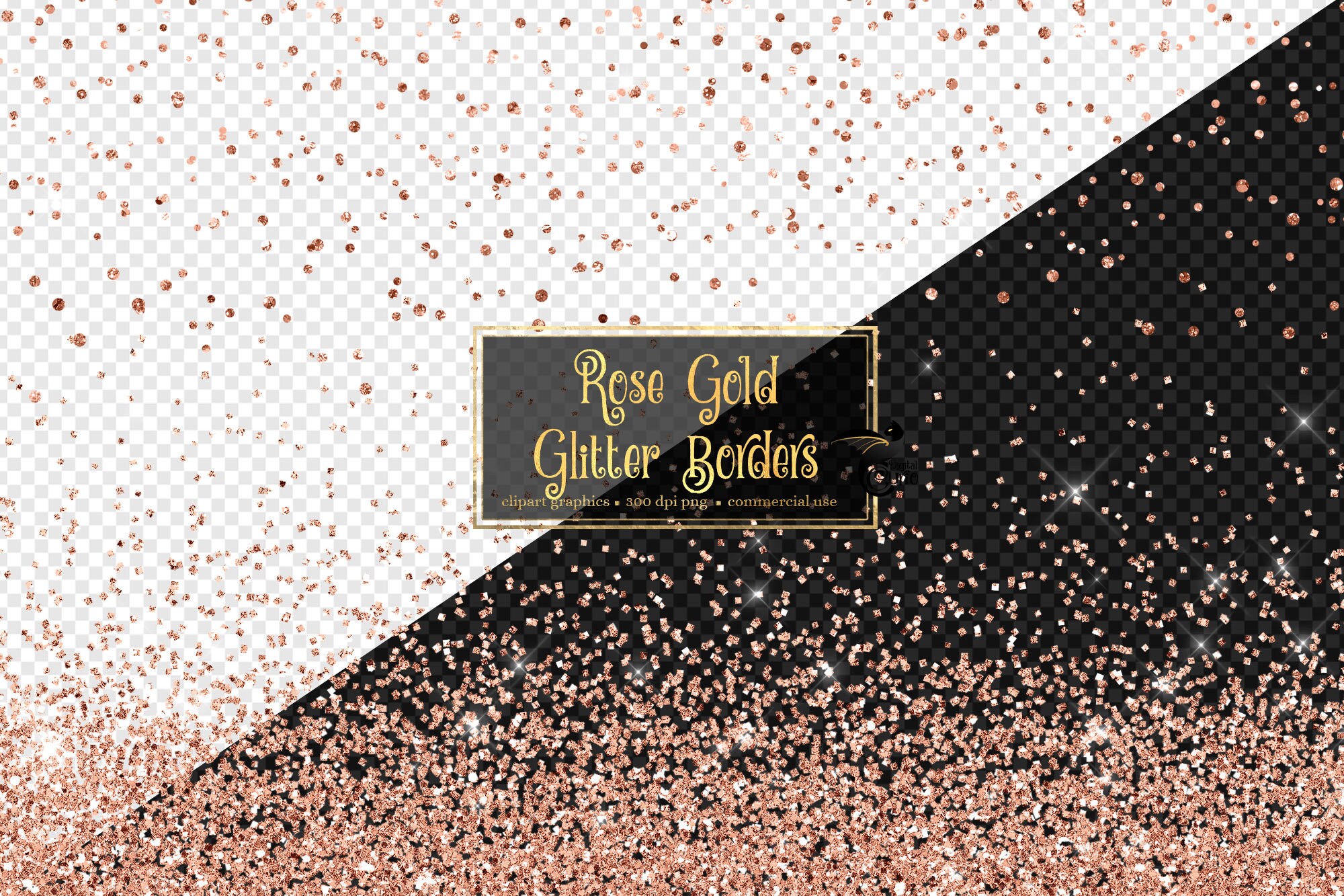 Rose Gold Glitter Borders Clipart Glitter Png Overlays Clip - Etsy