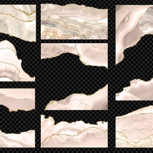 Ivory and Gold Agate Borders, Digital Watercolor Cream Geode PNG ...