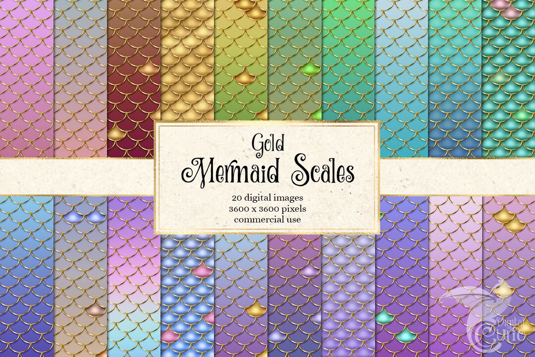Gold Mermaid Scales Digital Paper, Princess Mermaid Backgrounds With ...