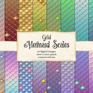 Gold Mermaid Scales Digital Paper, Princess Mermaid Backgrounds With ...