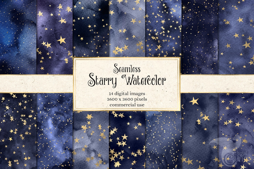 Starry Watercolor Digital Paper - Seamless Navy Watercolor Textures and ...