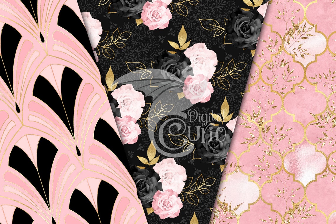 Blush Roses Digital Paper Seamless Blush Pink and Black Art - Etsy