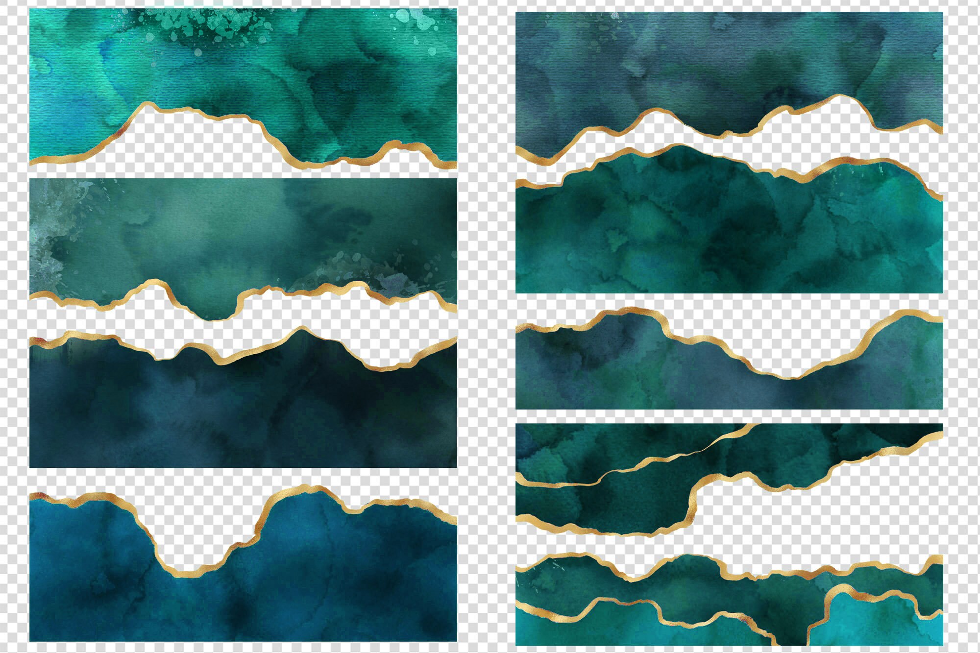 Teal Painted Agate Borders Digital Watercolor Geode PNG - Etsy