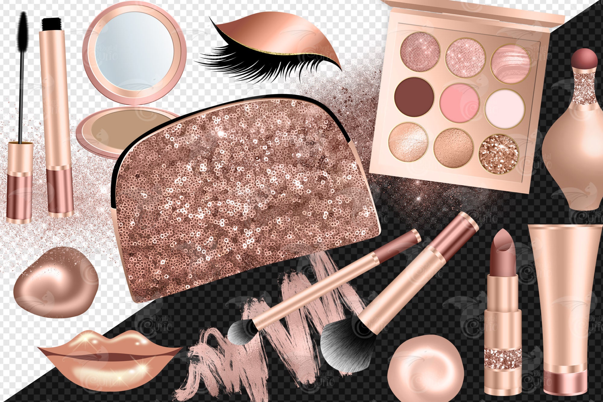 Rose Gold Cosmetics Clip Art Digital Makeup and Beauty - Etsy UK