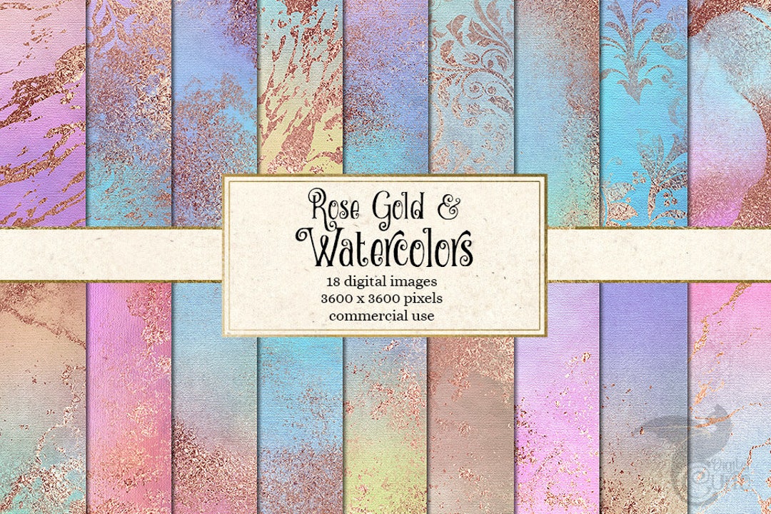 Rose Gold & Watercolor Digital Paper, Rose Gold Backgrounds, Pastel ...