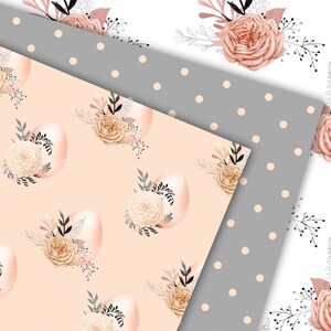Peach Easter Egg Digital Paper, Seamless Floral Patterns (digital ...