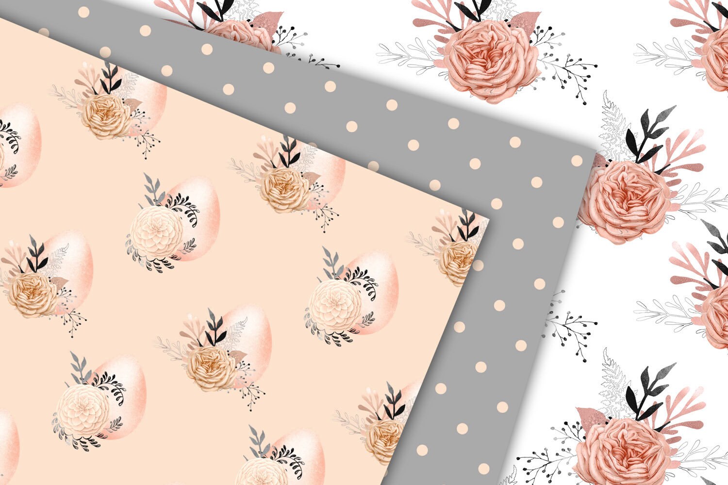 Peach Easter Egg Digital Paper, Seamless Floral Patterns (digital ...
