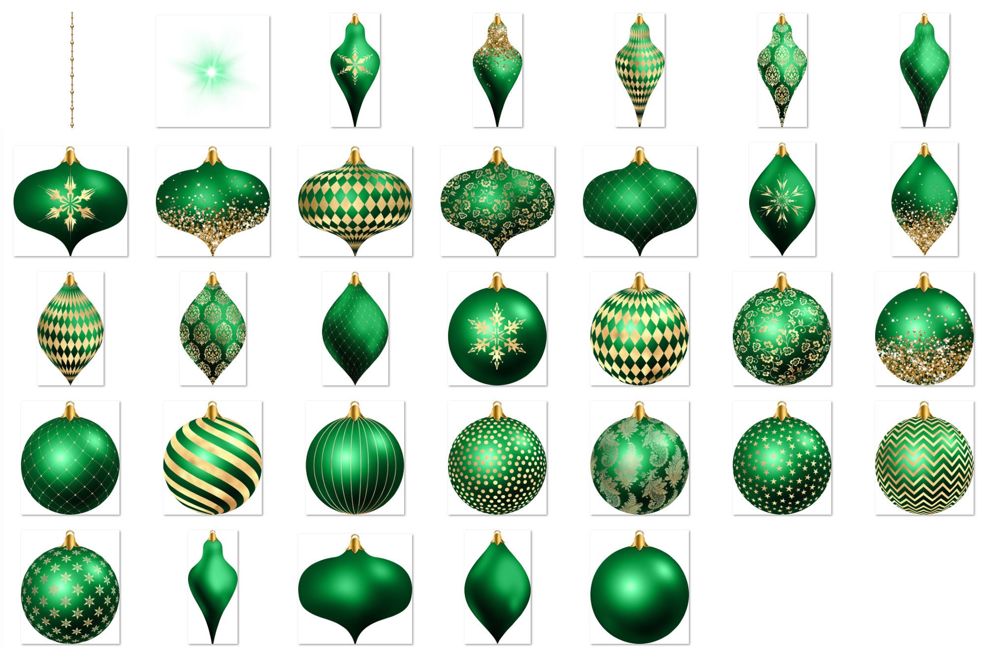 Green and Gold Christmas Ornaments Clipart (digital Download) - Etsy