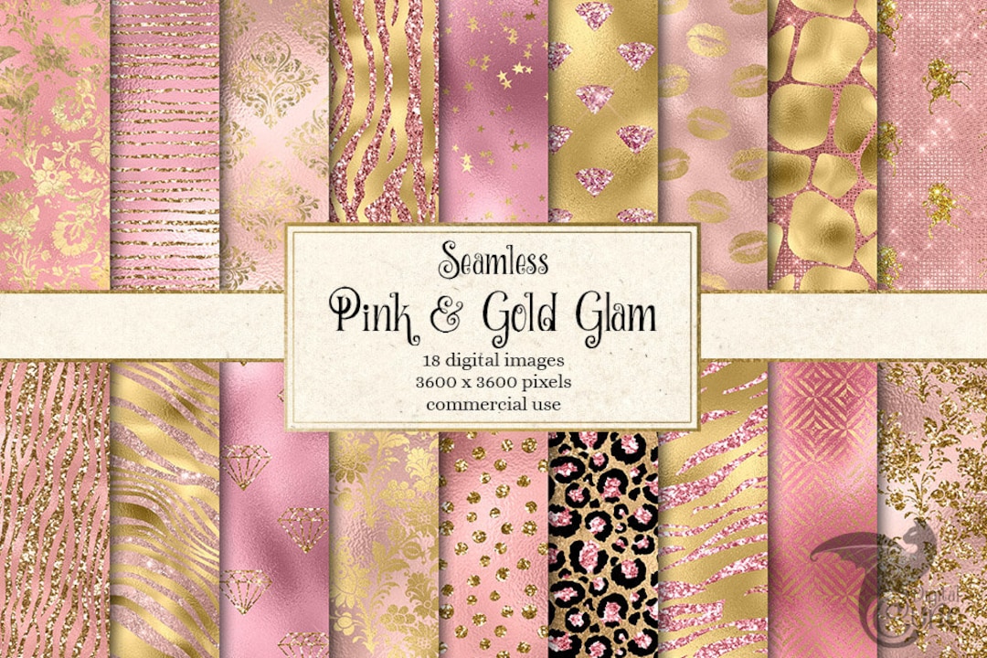 Pink and Gold Glam Digital Paper, Seamless Gold and Blush Pink Glitter ...