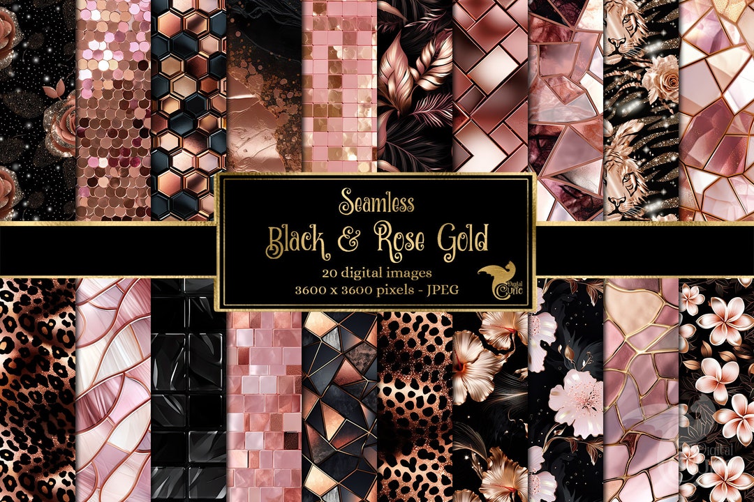 Black and Rose Gold Luxe Digital Paper, Seamless Rose Gold Shimmer ...