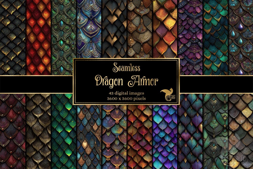 Dragon Armor Digital Paper, Seamless Serpent Scale Patterns (digital ...