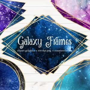 Galaxy Polygonal Frames Clipart, Geometric Gold Frames With Watercolor ...