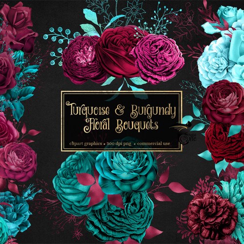 Maroon and Gold Floral Clipart Rustic Wedding Bouquets and | Etsy
