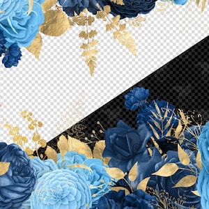 5x7 Blue and Gold Floral Overlays for Invitations, Planners, Journal ...