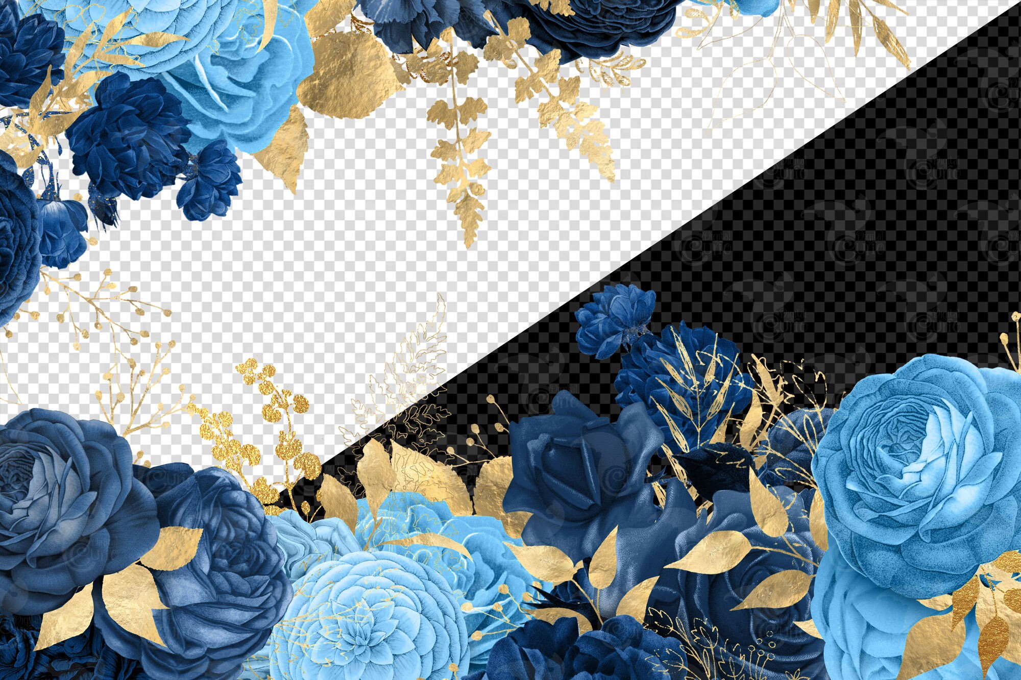 5x7 Blue and Gold Floral Overlays for Invitations Planners - Etsy