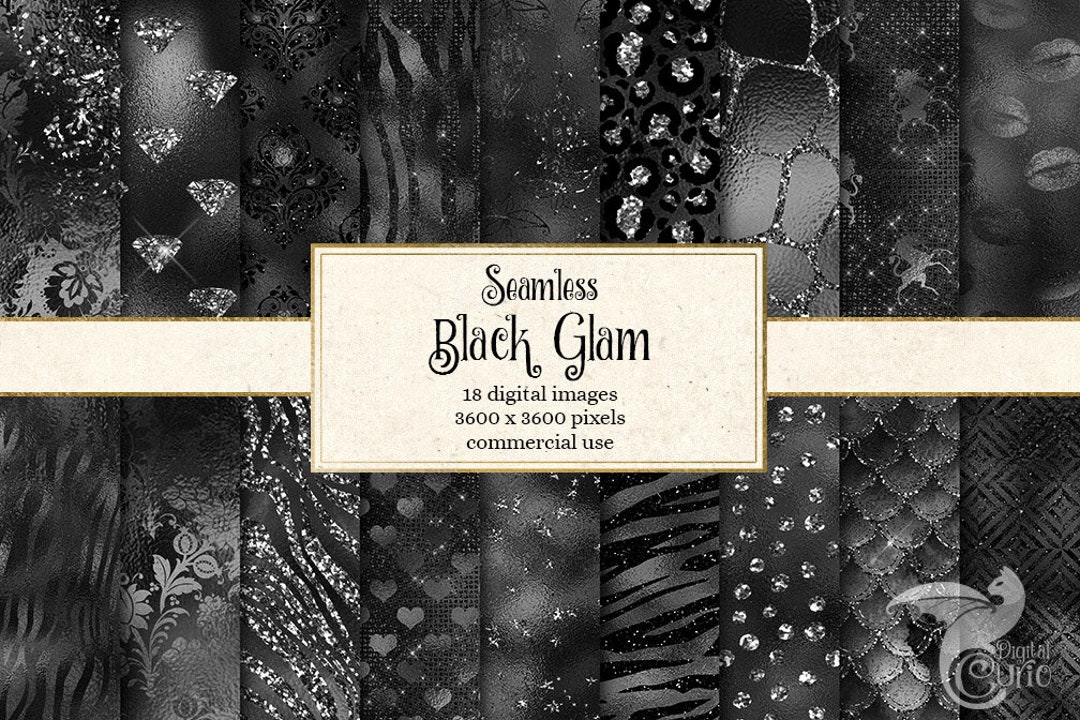 Black Glam Digital Paper, Seamless Metallic Black Textures Black ...