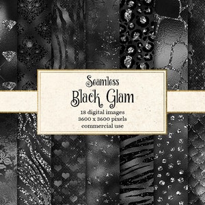 Black Glam Digital Paper, Seamless Metallic Black Textures Black ...