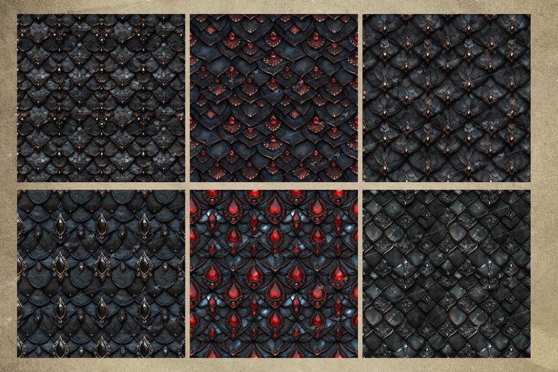 Black Dragon Armor Digital Paper, Seamless Serpent Scale Patterns ...