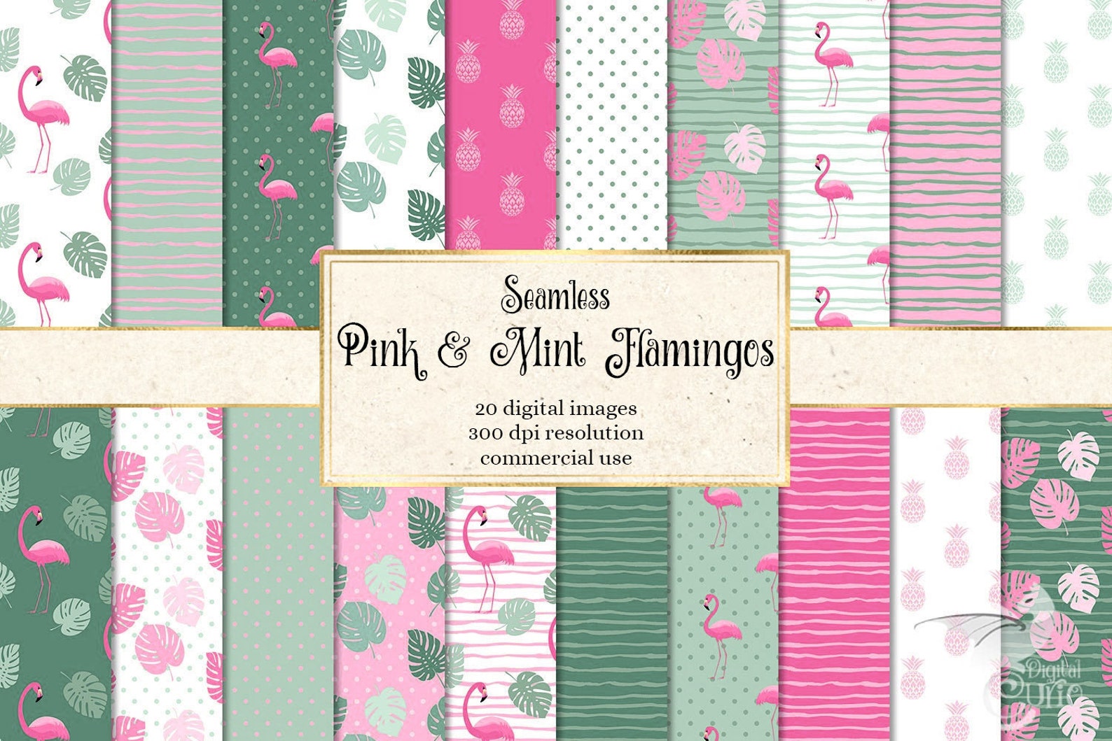 Pink and Mint Flamingo Digital Paper Seamless Flamingo - Etsy