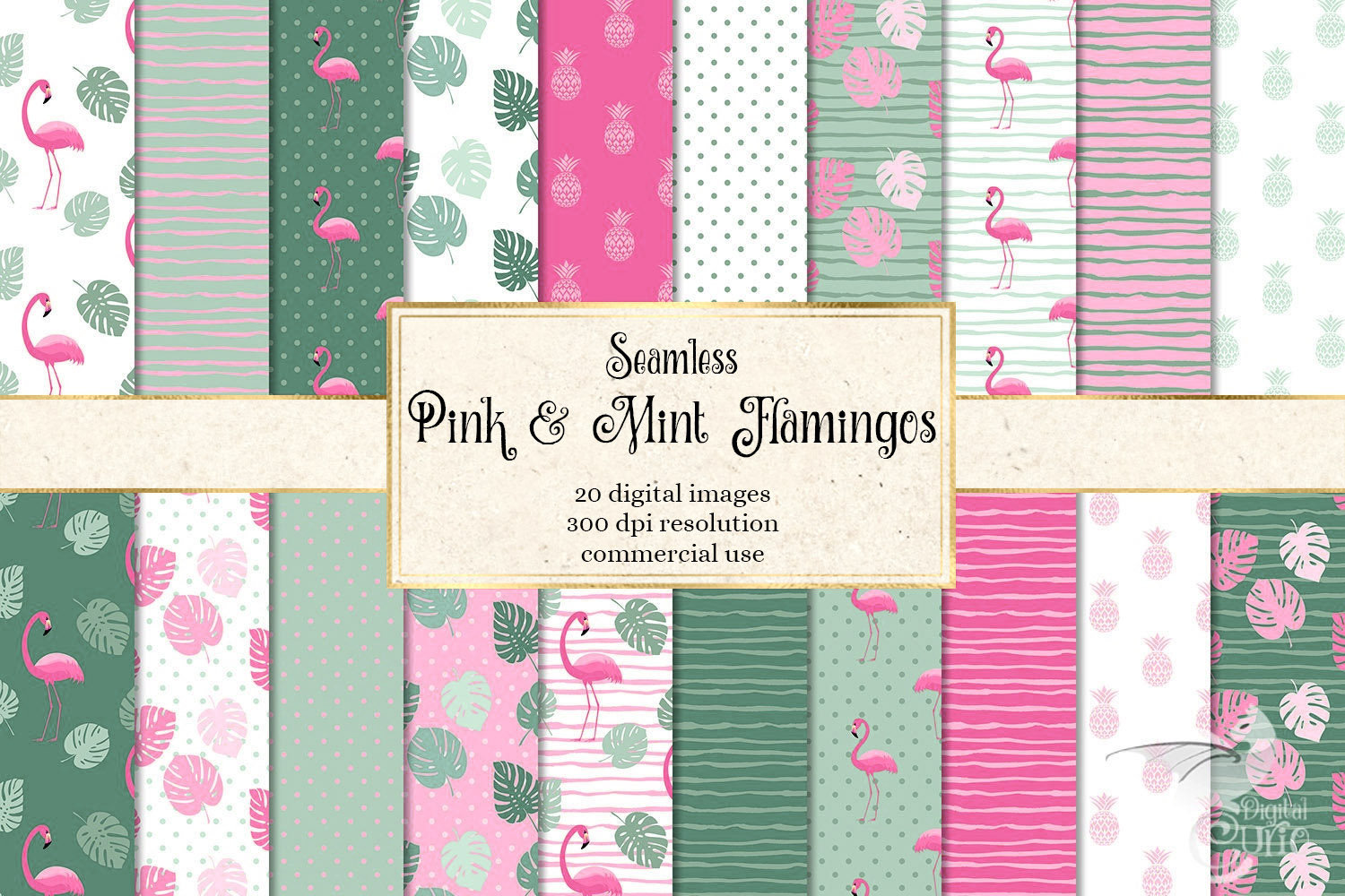 Pink and Mint Flamingo Digital Paper Seamless Flamingo - Etsy