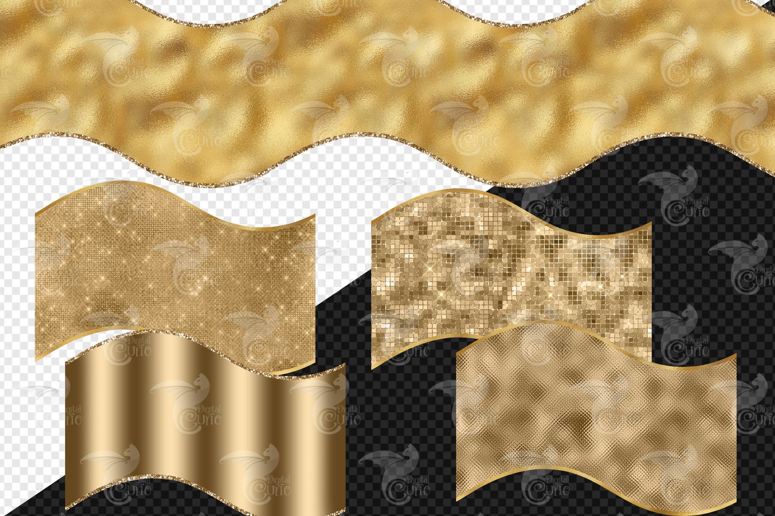 Gold Glam Wave Borders Clipart Seamless Glitter and Foil | Etsy