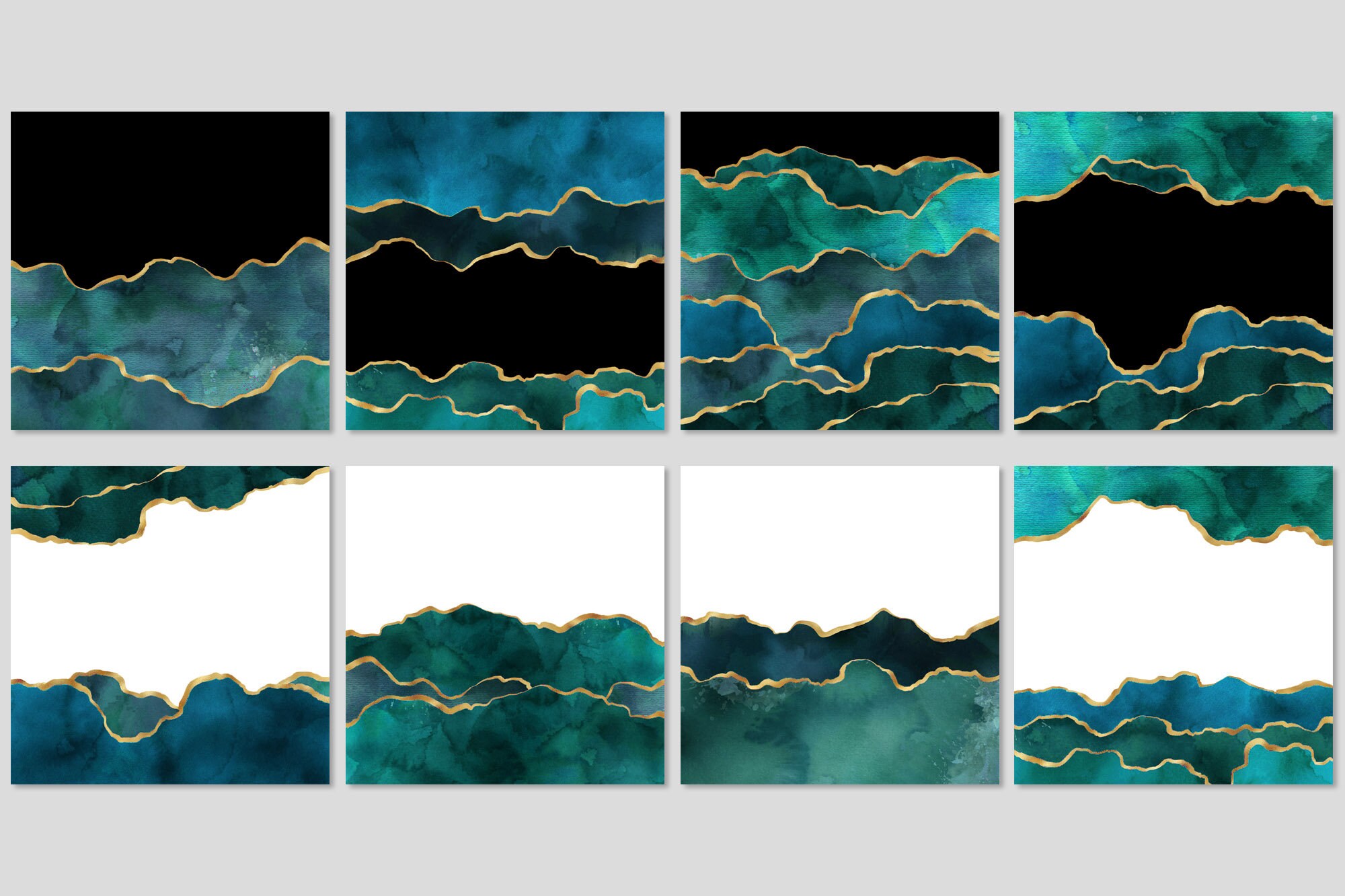 Teal Agate Borders, Gold Foil Watercolor Overlays (digital Download) - Etsy