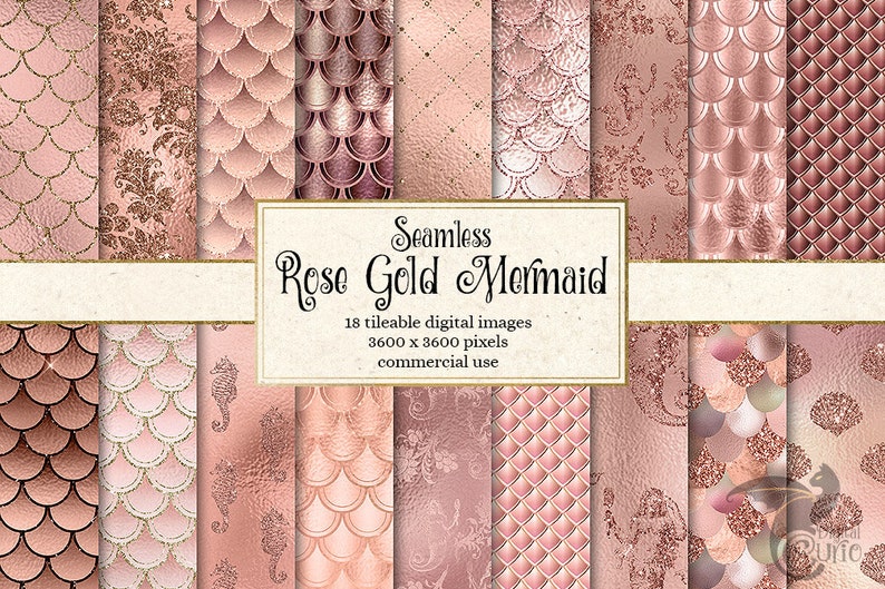 Rose Gold Mermaid Digital Paper Mermaid Scales Mermaid | Etsy