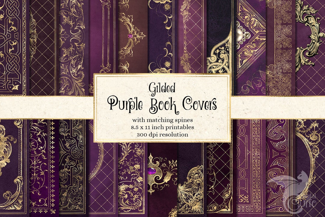 Gilded Purple Book Covers, Printable Decorative Gilded Book Covers 8.5 ...