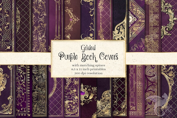 Gilded Purple Book Covers Printable Decorative Gilded Book | Etsy Canada