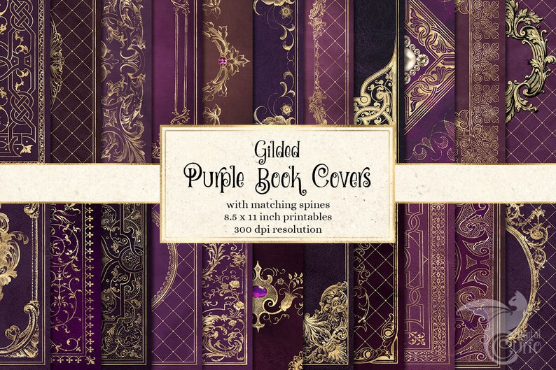Gilded Purple Book Covers Printable Decorative Gilded Book - Etsy