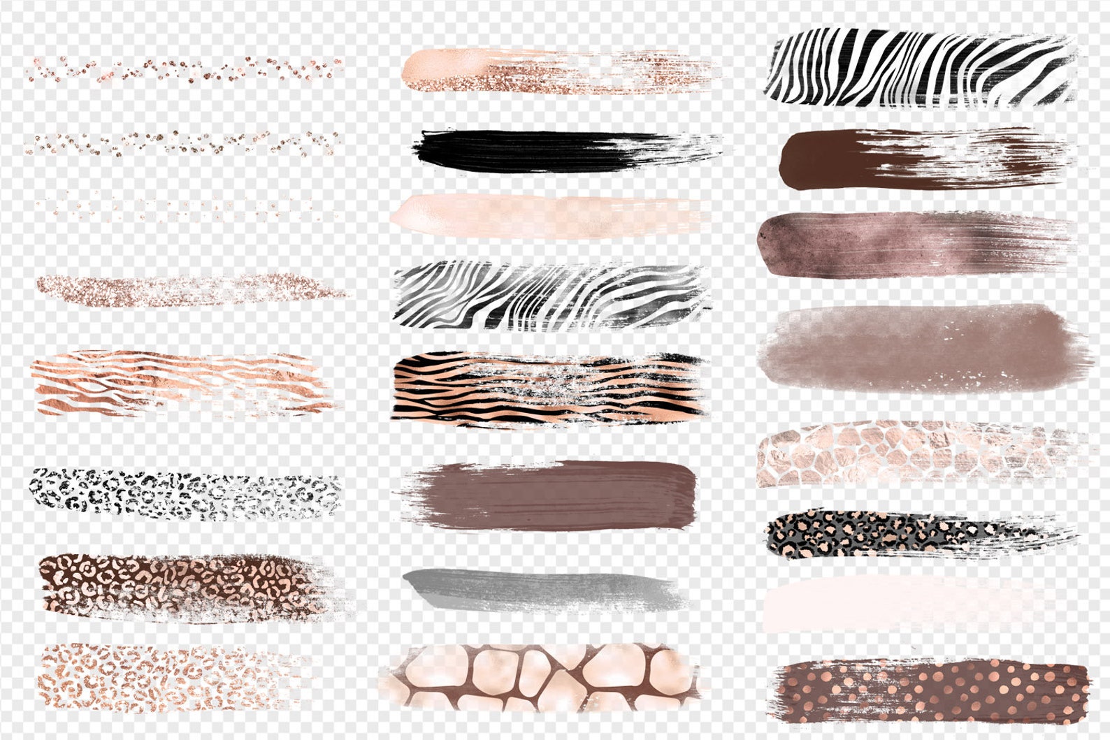 Rose Gold Safari Brush Strokes Clipart, Glitter Foil PNG (digital ...