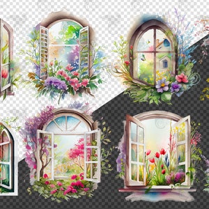 Watercolor Spring Windows Clipart - Flower Windows PNG Format Instant ...