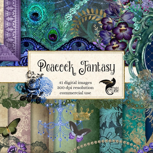 Peacock Fantasy Digital Scrapbooking Kit Peacock Clipart - Etsy