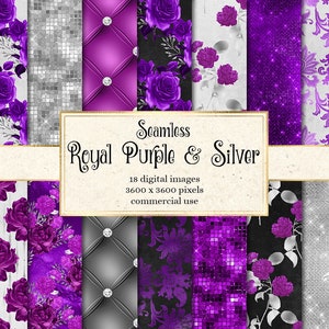 Royal Purple and Silver Floral Digital Paper, Seamless Purple Rose ...